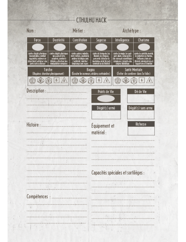 Feuilles de personnages Cthulhu Hack